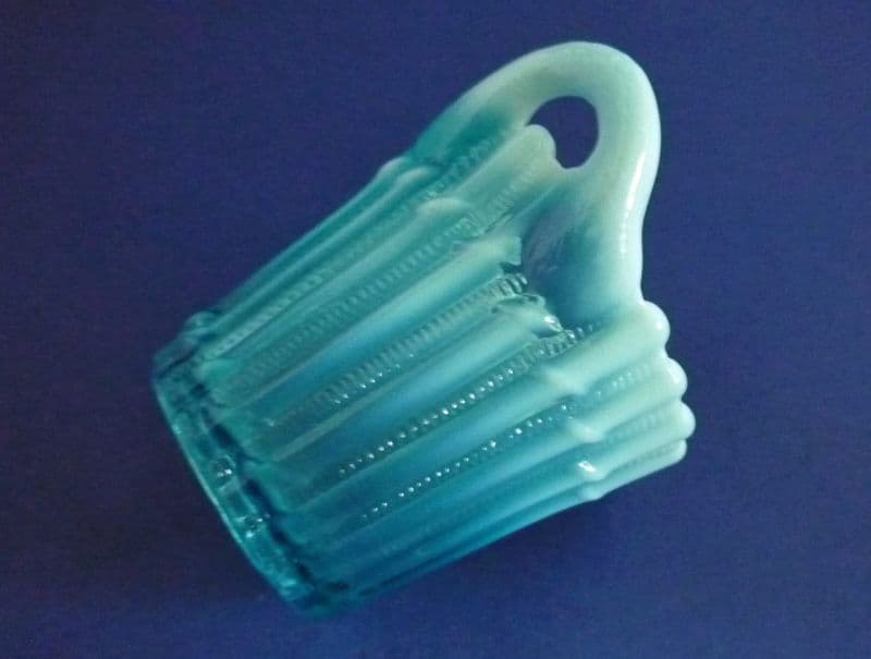 Henry Greener Blue Opalescent Pearline Glass Willow Reed Basket c1890