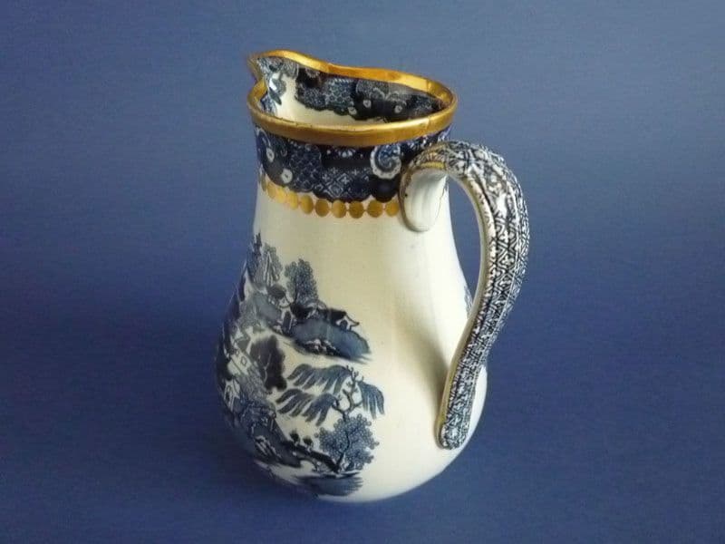 Large Davenport Stone China Two Temples Willow Pattern Jug c1830 Sold