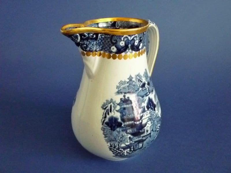 Large Davenport Stone China Two Temples Willow Pattern Jug c1830 Sold