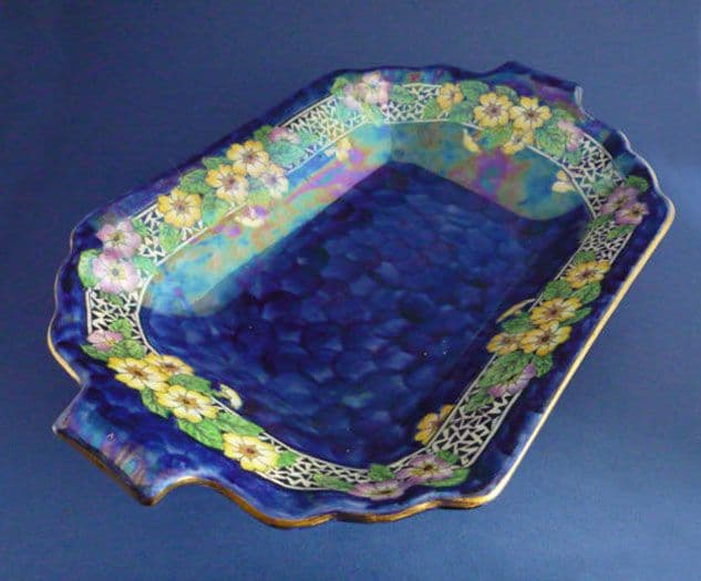 Large Maling Blue Lustre Primrose Border Art Deco Dish c1936