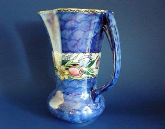 Large Maling Blue Lustre Springtime Jug c1950