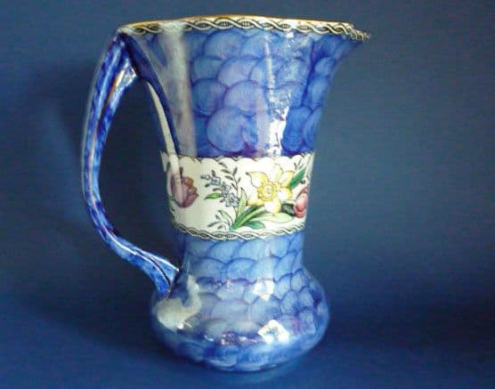 Large Maling Blue Lustre Springtime Jug c1950