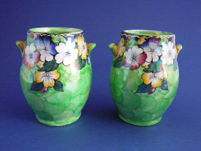 Lovely Pair of Maling Green Lustre Garland Art Deco Vases c1938