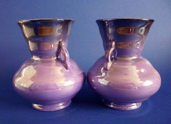 Lovely Pair of Vintage Maling Purple Lustre Vases c1955