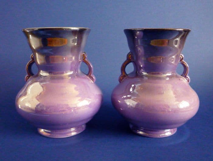 Lovely Pair of Vintage Maling Purple Lustre Vases c1955