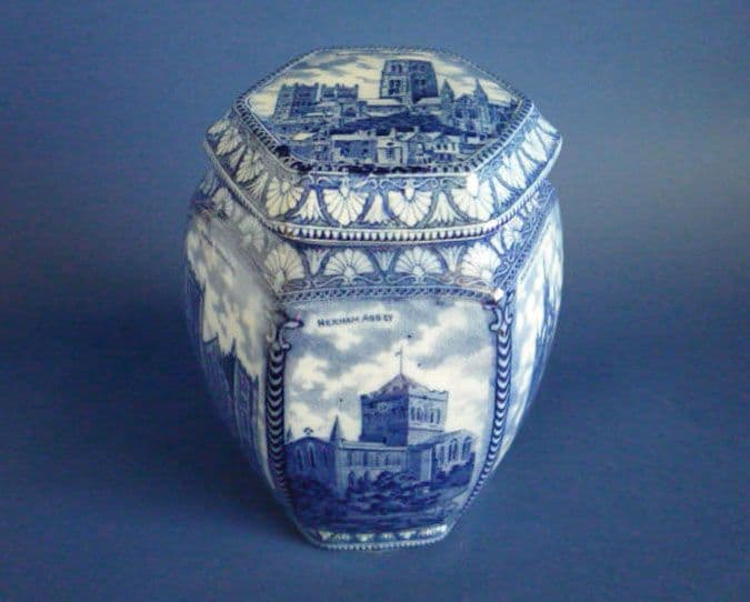 Maling Cathedrals Hexagonal Ringtons Tea Caddy c1930 2