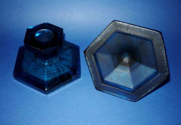 Pair of Davidson s Blue Cloud Glass Low Candlesticks c1930 Sold