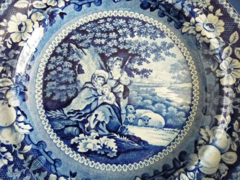 Ralph Hall Pearlware Shelter d Peasants Plate c1825 Sold