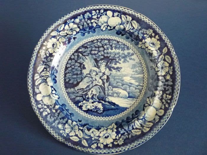 Ralph Hall Pearlware Shelter d Peasants Plate c1825 Sold