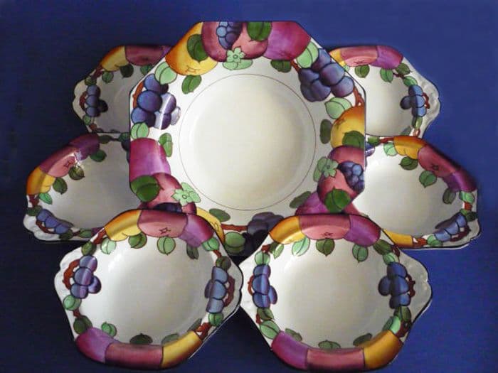 Rare Charlotte Rhead Burleigh Ware Fruit Dessert Set c1928 - Pattern 4000