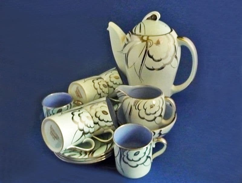 Rare Complete Susie Cooper Crown Works Pottery Silver Lustre Kestrel ...