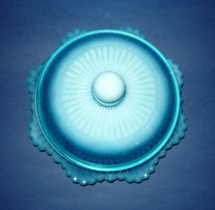 Rare Davidson s Blue Pearline Victoria and Albert Glass Covered Dish c1897