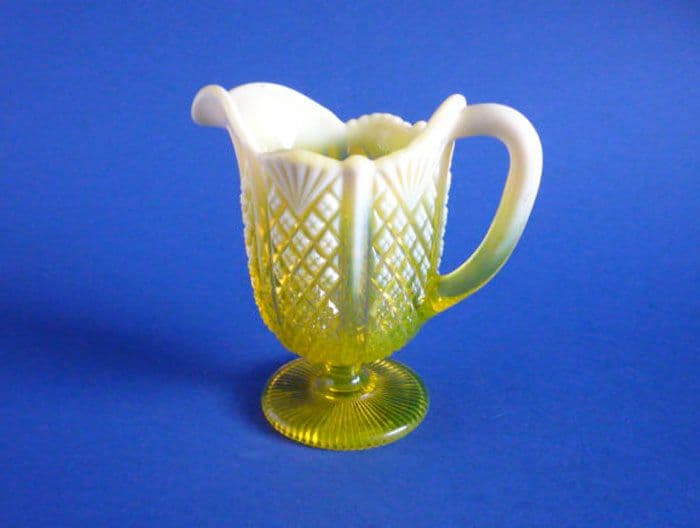 Rare Davidson s Yellow Pearline Glass Queen s Crown Footed Jug c1898 Sold