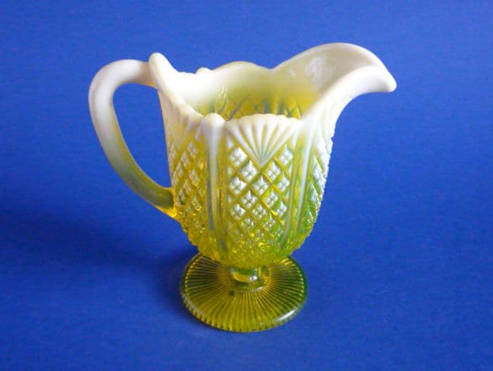 Rare Davidson s Yellow Pearline Glass Queen s Crown Footed Jug c1898 Sold