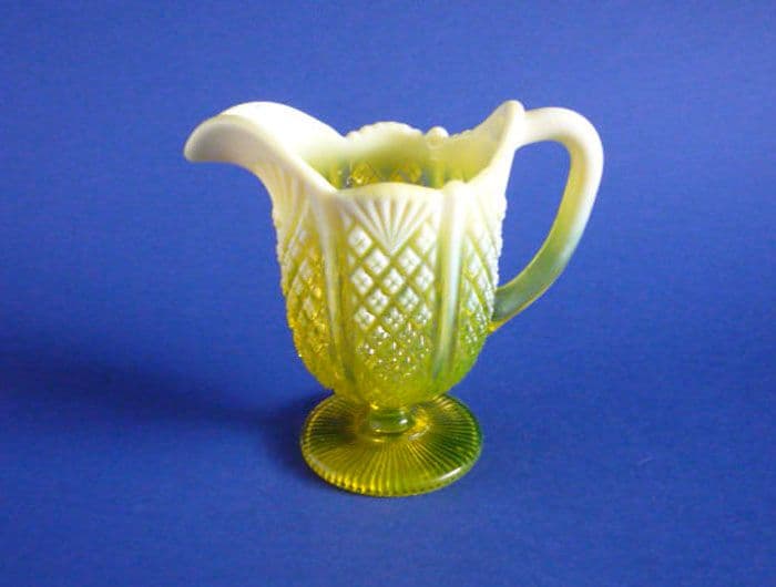 Rare Davidson s Yellow Pearline Glass Queen s Crown Footed Jug c1898 Sold