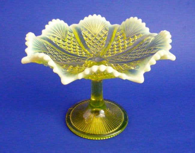 Rare Davidson s Yellow Pearline Glass Queen s Crown Large Footed Dish ...