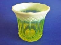 Rare Greener Yellow Pearline Glass Celery Vase c1890