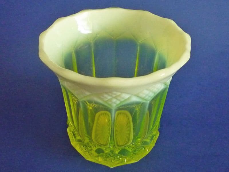 Rare Greener Yellow Pearline Glass Celery Vase c1890