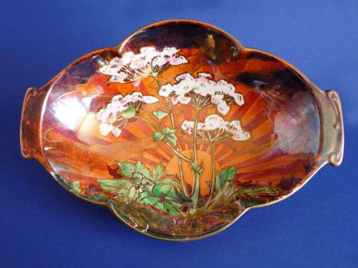 Rare Royal Winton Orange Lustre Sunset Pedestal Dish c1930