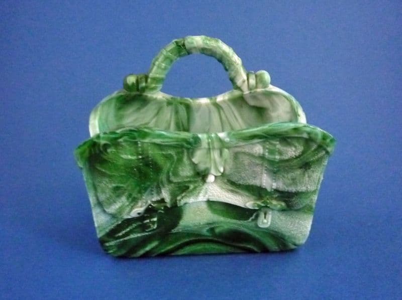 Rare Sowerby Green Malachite Slag Glass Gladstone Bag Wall Pocket c1880