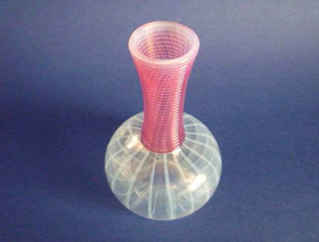 Rare Stevens and Williams Threaded Cranberry and Vaseline Glass Vase ...