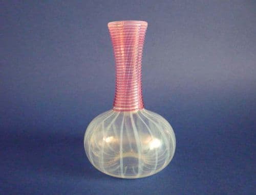 Rare Stevens and Williams Threaded Cranberry and Vaseline Glass Vase ...