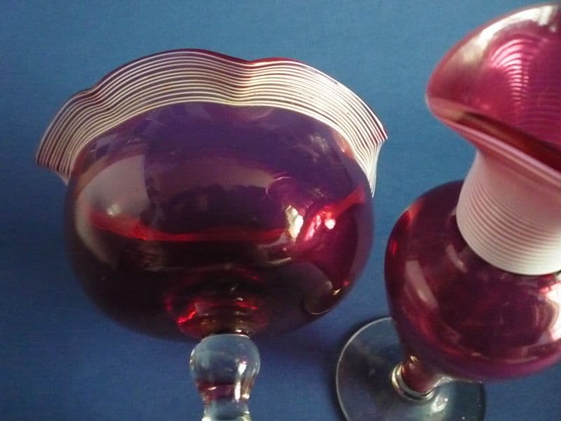 Rare Stevens and Williams Threaded Cranberry Glass Jug and Pedestal ...