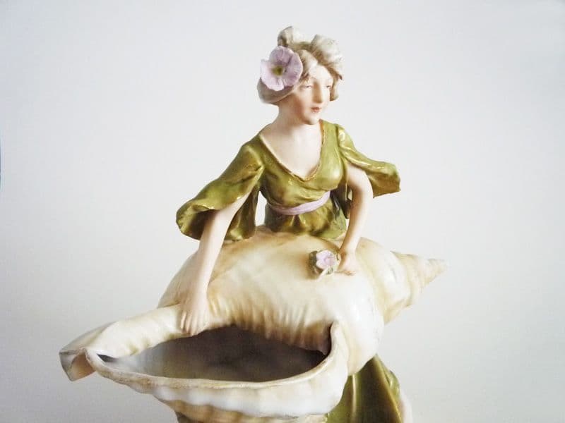 Royal Dux Art Nouveau Maiden with Conch Shell Centrepiece c1910 Sold