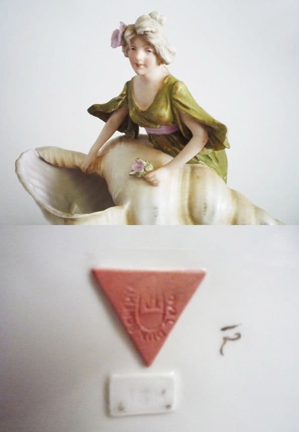 Royal Dux Art Nouveau Maiden with Conch Shell Centrepiece c1910 Sold