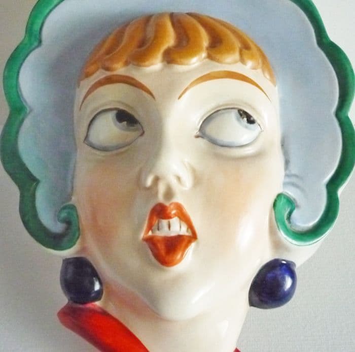 Royal Dux Google Eyed Girl Art Deco Wall Mask 15177 c1930 Sold
