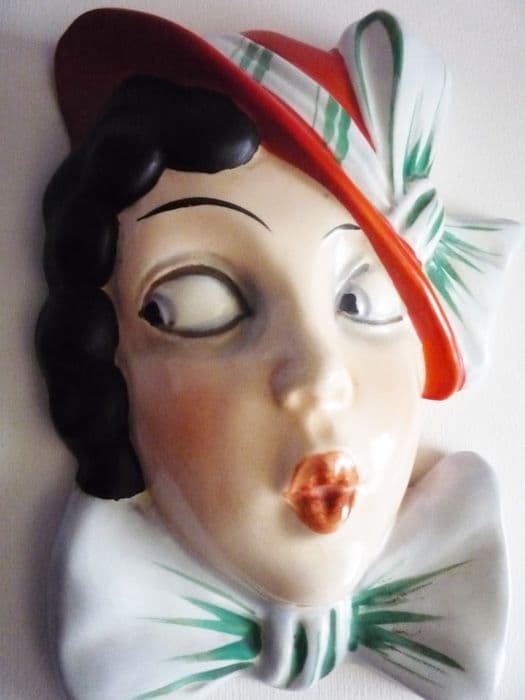 Royal Dux Google Eyed Girl Art Deco Wall Mask 15178 c1930 Sold