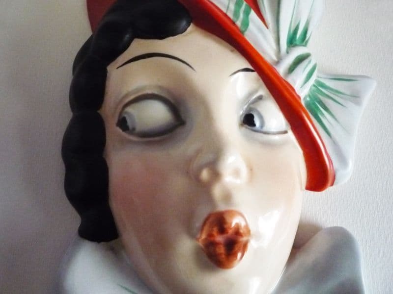 Royal Dux Google Eyed Girl Art Deco Wall Mask 15178 c1930 Sold