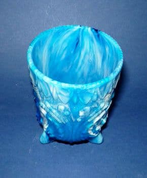 Small Davidson s Blue Malachite Slag Glass Shell and Coral Vase c1880