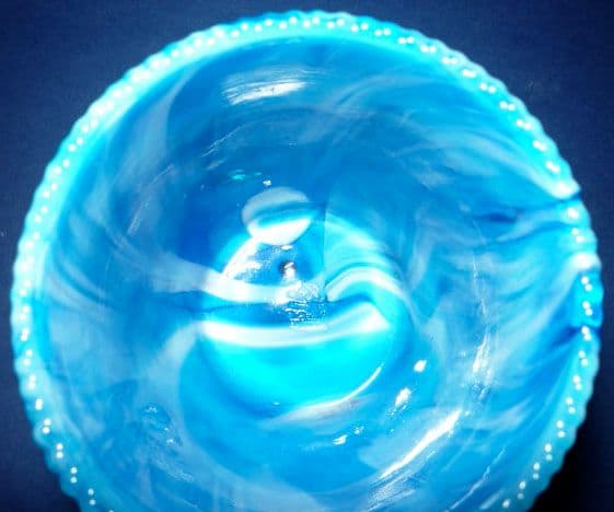 Small Davidson s Blue Malachite Slag Glass Shell and Coral Vase c1880