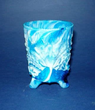 Small Davidson s Blue Malachite Slag Glass Shell and Coral Vase c1880