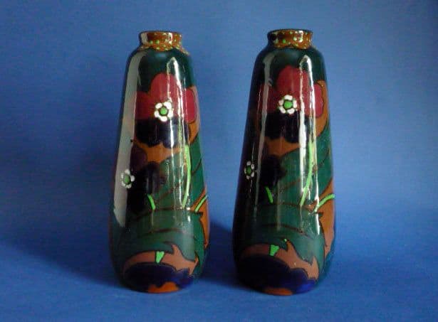 Stunning Pair of Handpainted Decoro Pottery Vases c1910 Sold