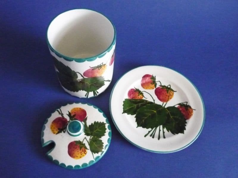 Superb Wemyss Ware Strawberries Preserve Jar and Stand c1910
