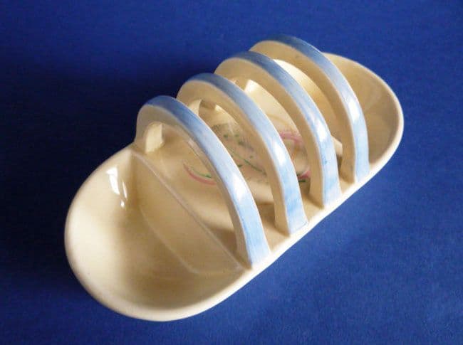 Susie Cooper Crown Works Pottery Blue Grey Leaf Toast Rack c1938 Sold