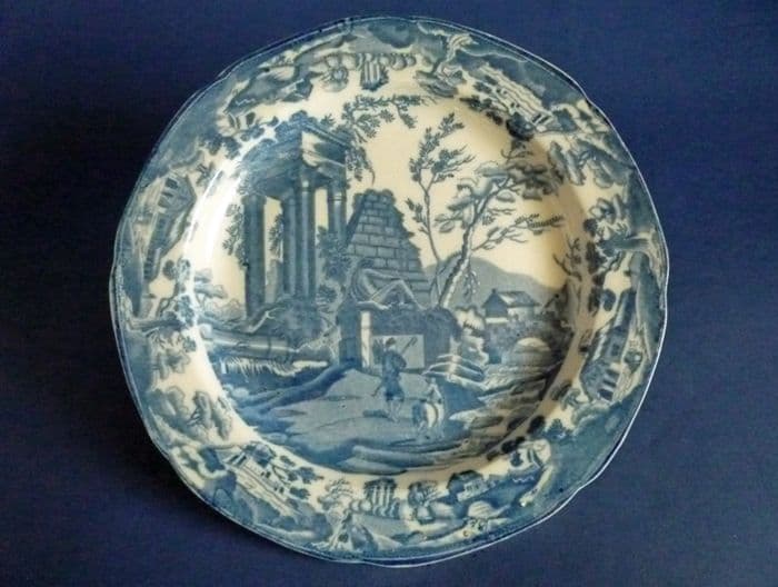 Thomas Lakin Classical Ruins Pearlware Dinner Plate c1815 Sold