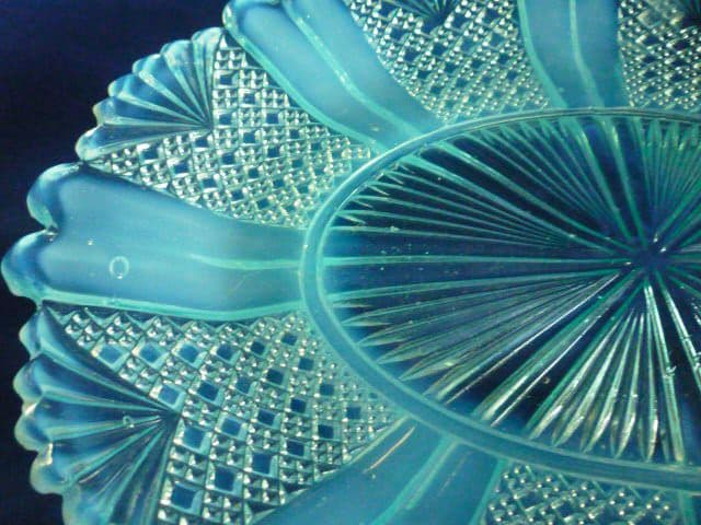 Unusual Davidson s Blue Pearline Glass Richelieu Oval Tray c1885