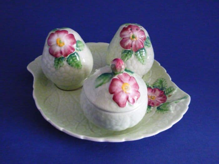 Vintage Carlton Ware Green Wild Rose Cruet Set c1939