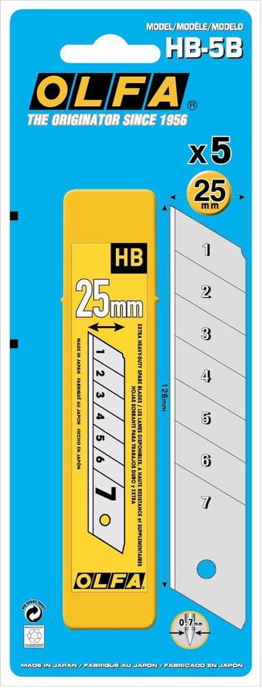 5 pieces of Olfa HB-5B 25mm extra heavy duty snap off blades