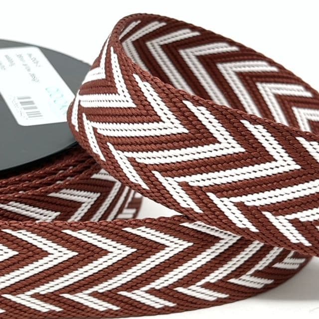38mm Zigzag Webbing - Brick/White