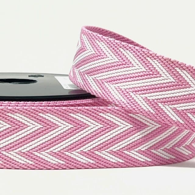 38mm Zigzag Webbing - Pink/White