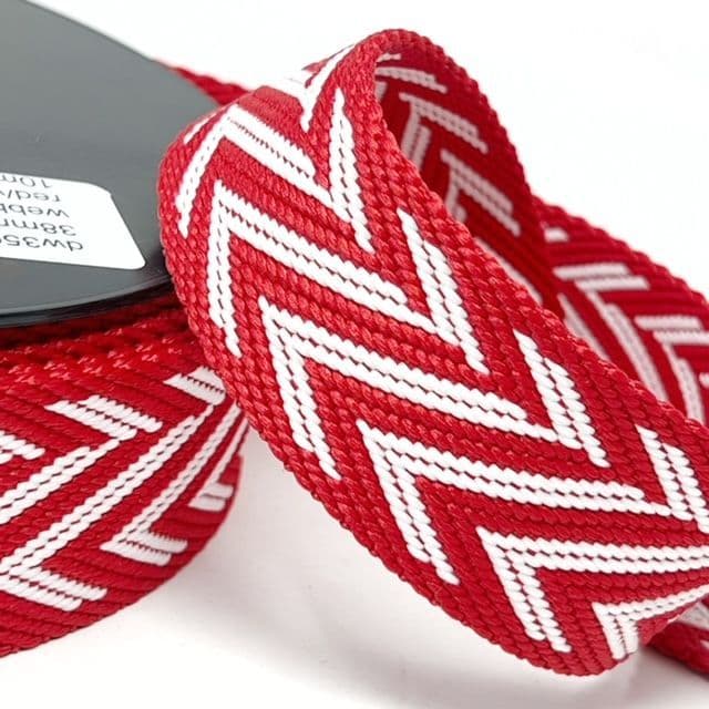 38mm Zigzag Webbing - Red/White