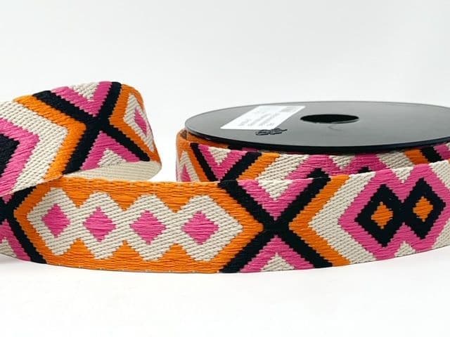 40mm tribal webbing orange/pink/ecru/black