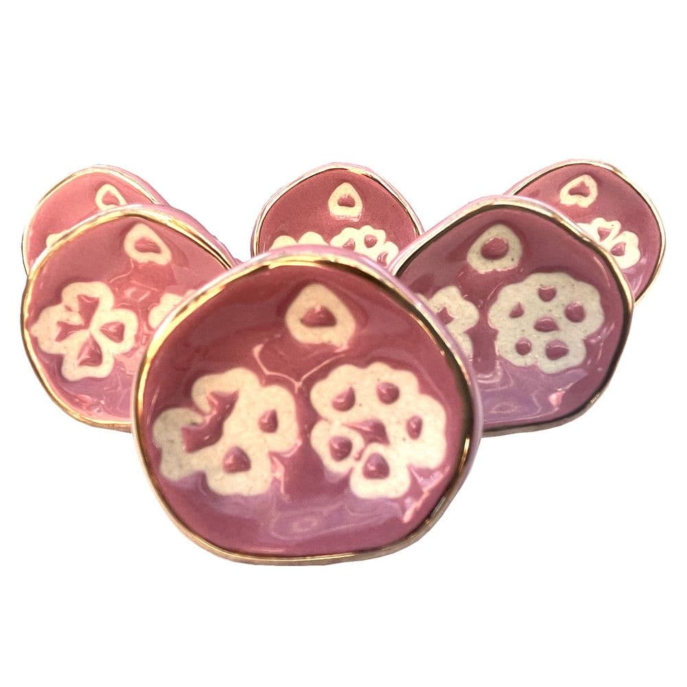 Set of 6 Pretty Pink Pod with Cream Etching and Gold Trim