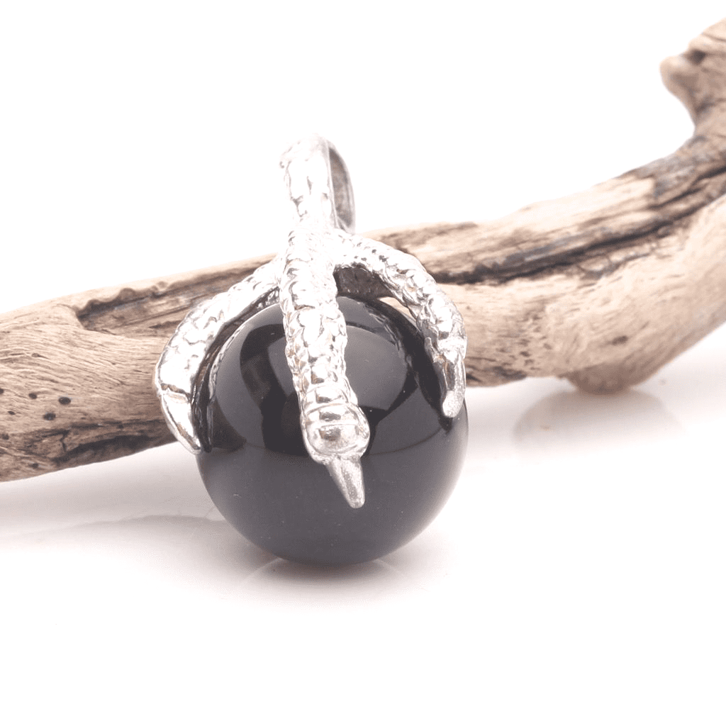 Black Obsidian Sphere Eagle Claw Pendant