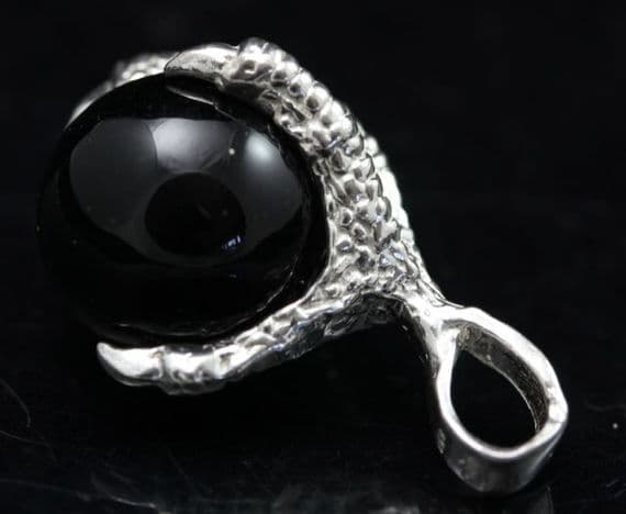 Black Obsidian Sphere Eagle Claw Pendant