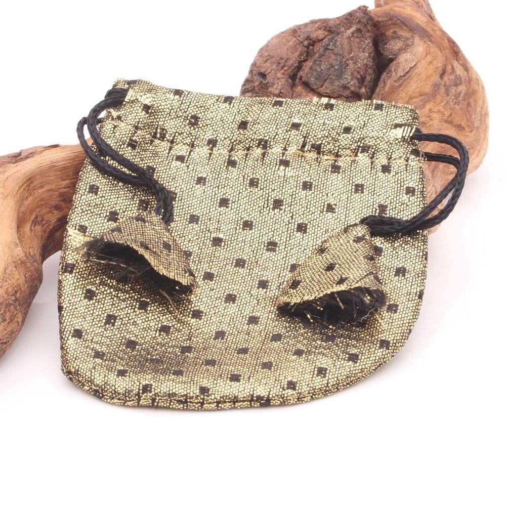Gold and Black Silk pouch with drawstring closure